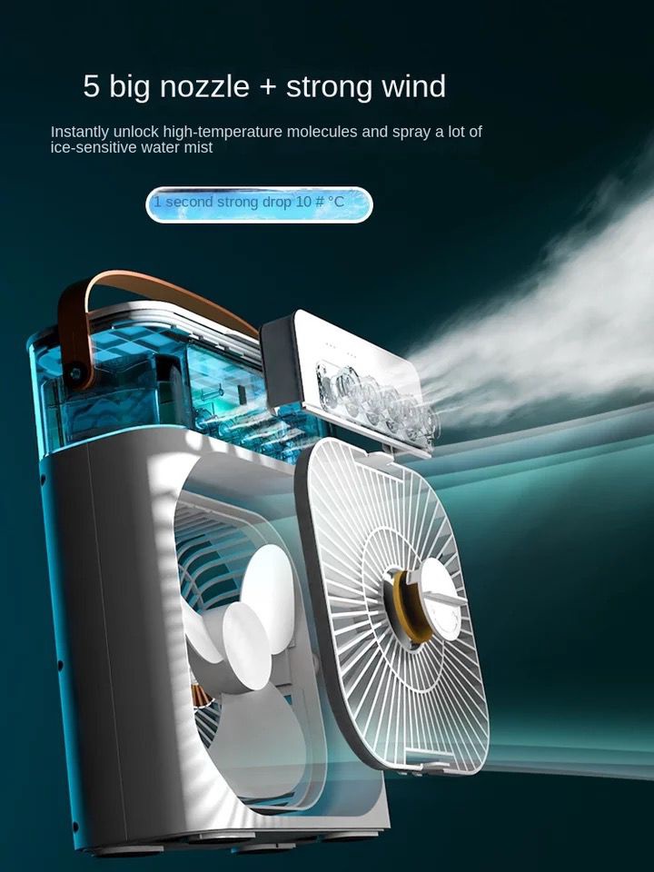 6 Inches Air Conditioner Cooling Fan With 5 Sprays 7 Color Light ...