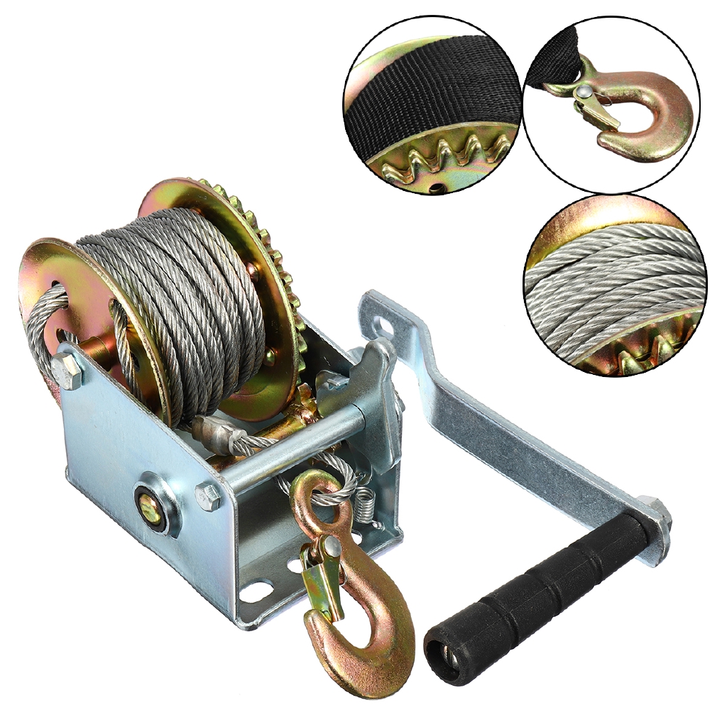 1200LBS/544KGS Hand Winch Gear 2-Way Synthetic Boat Tailer Camper With ...