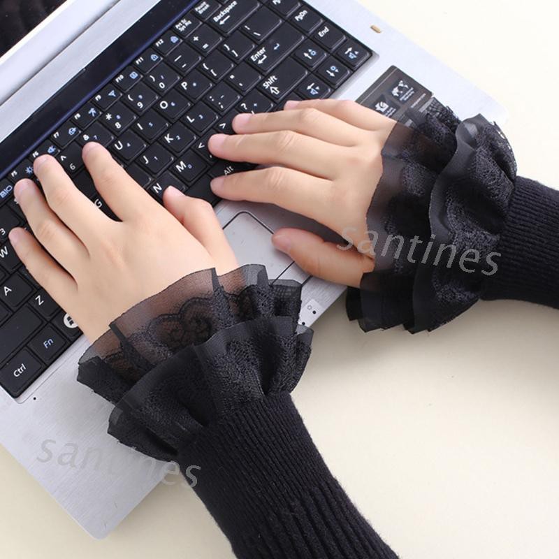 san* Women Sweet Fake Sleeves Double Layer Ruffles Lace Flared Cuffs ...