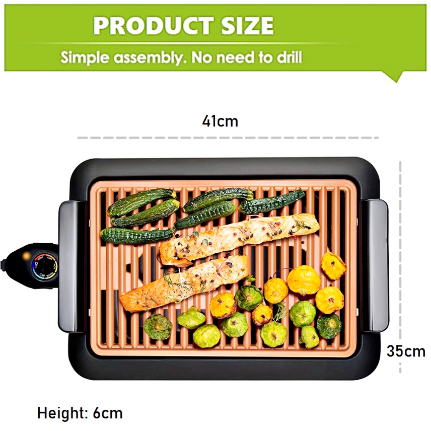 Non-stick Smokeless Electric Barbeque Titanium Copper Barbecue BBQ ...