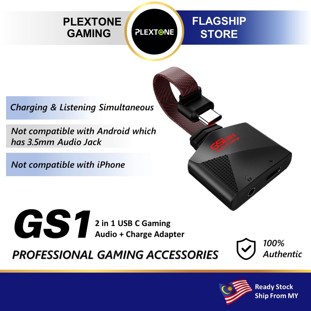 [New 2021] PLEXTONE GS1 Mark II 2 in 1 Type C to 3.5mm AUX Audio Jack High Res Gaming Audio ...