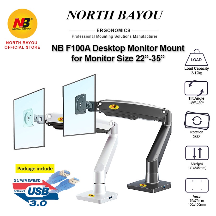 NB F100A New Version Monitor Mount Arm Support Size 22" - 35" | Shopee ...