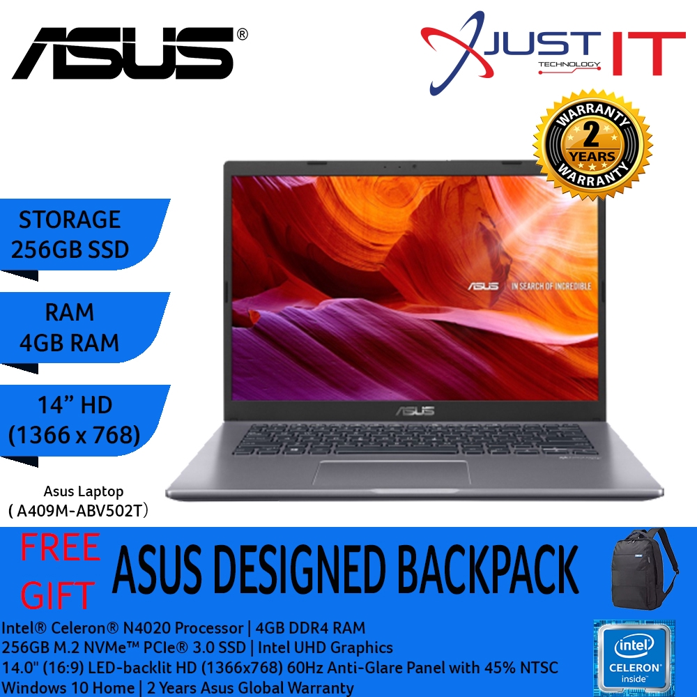 Asus A409M-Abv502T Laptop N4020 4Gd4 256SSD Win10H - Grey (14 ...