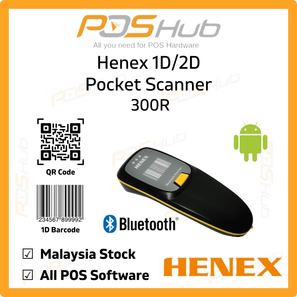 Henex 300R USB Wireless Bluetooth Scanner Mini Barcode Scanner 1D 2D QR ...