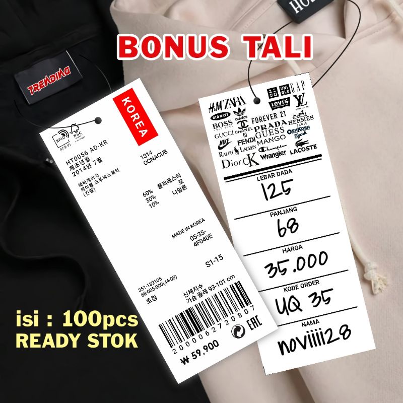 Hang tag bonus clothing label hangtag rope hantag handtag han tags ...