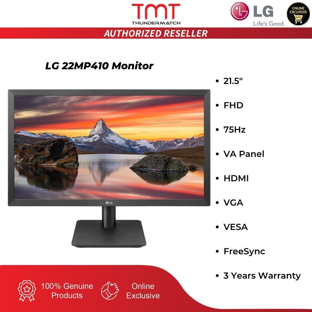 LG 22MP410 Monitor | 21.5" / FHD / 75Hz | VA Panel | HDMI / VGA | VESA ...