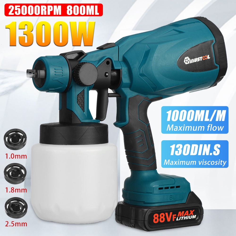 1500W Cordless Electric Spray Guns with 3Nozzle Flow Control Airbrush ...