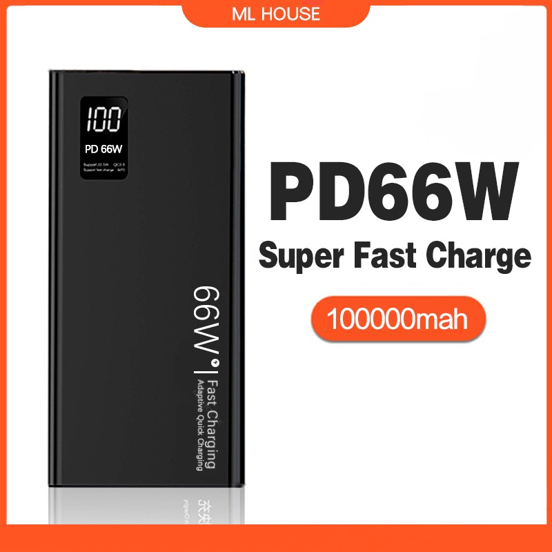PD 66W Powerbank 100000mAh Super Fast Charge Mirror Screen Digital ...