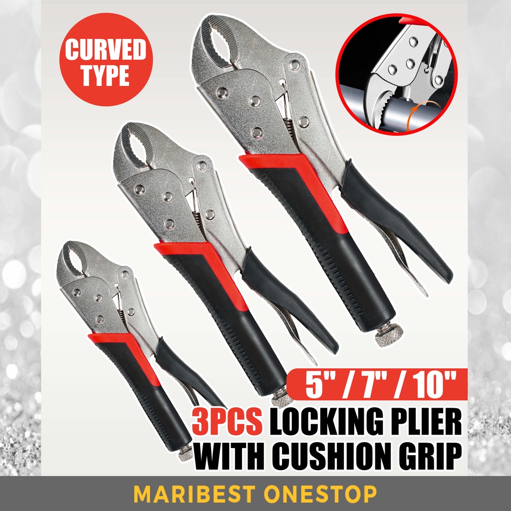 [ 5" / 7" / 10" ] 3PCS Locking Plier With Cushion Grip Curved Jaw Locking Pliers Vise Grip ...