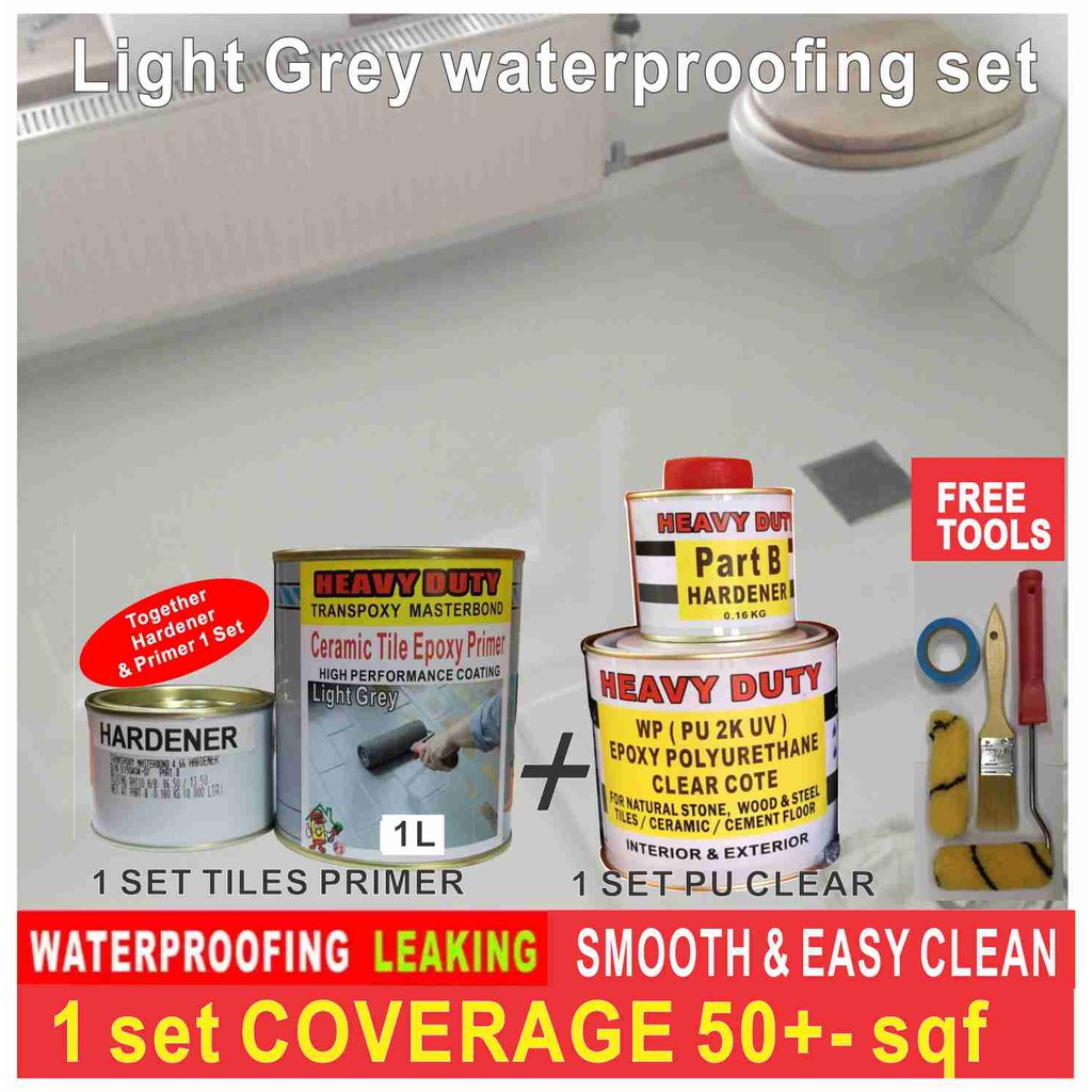 LIGHT GREY WATERPROOFING SET FOR TOILET FLOOR ( 1L SET WATERPROOFING ...