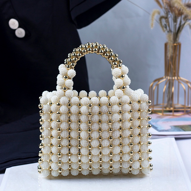 Pearl Dinner Handbag Handmade Women's Woven Bag Beaded Square Bag ...