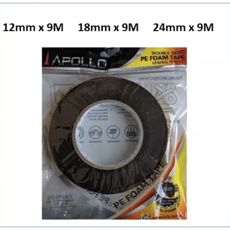 APOLLO Double Sided Foam Tape (General Purpose) - 12mm, 18mm, 24mm x 9m ...
