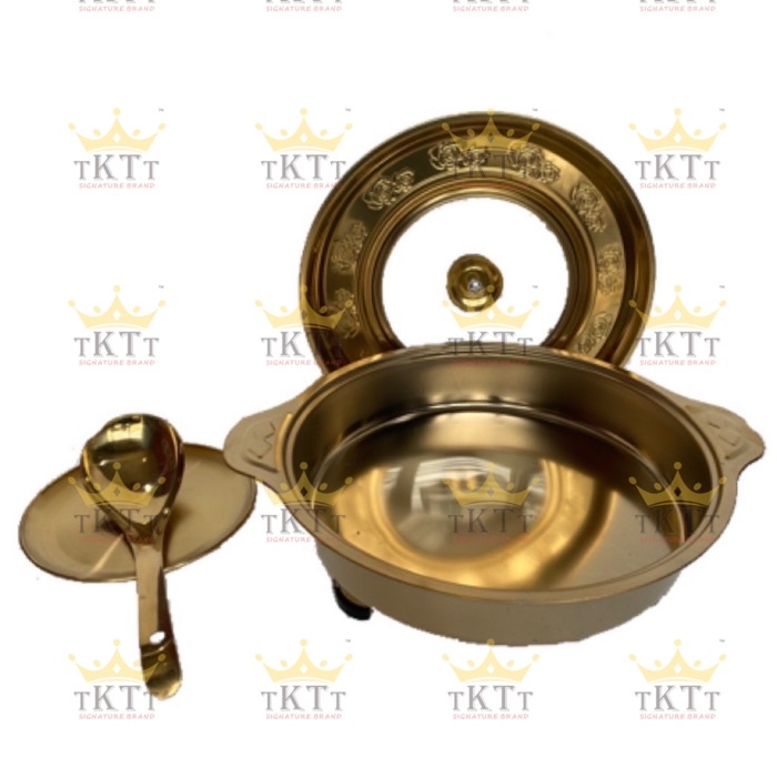 TKTT 31cm Round Vintage Gold Plated Rose Embossed Buffet Set Food Pan ...