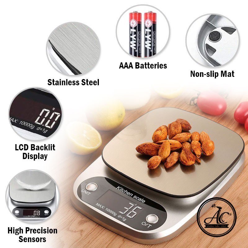 10kgx1g Kitchen Scale Digital LCD High Precision Kitchen Weighing Scale Balance Electronic Food ...