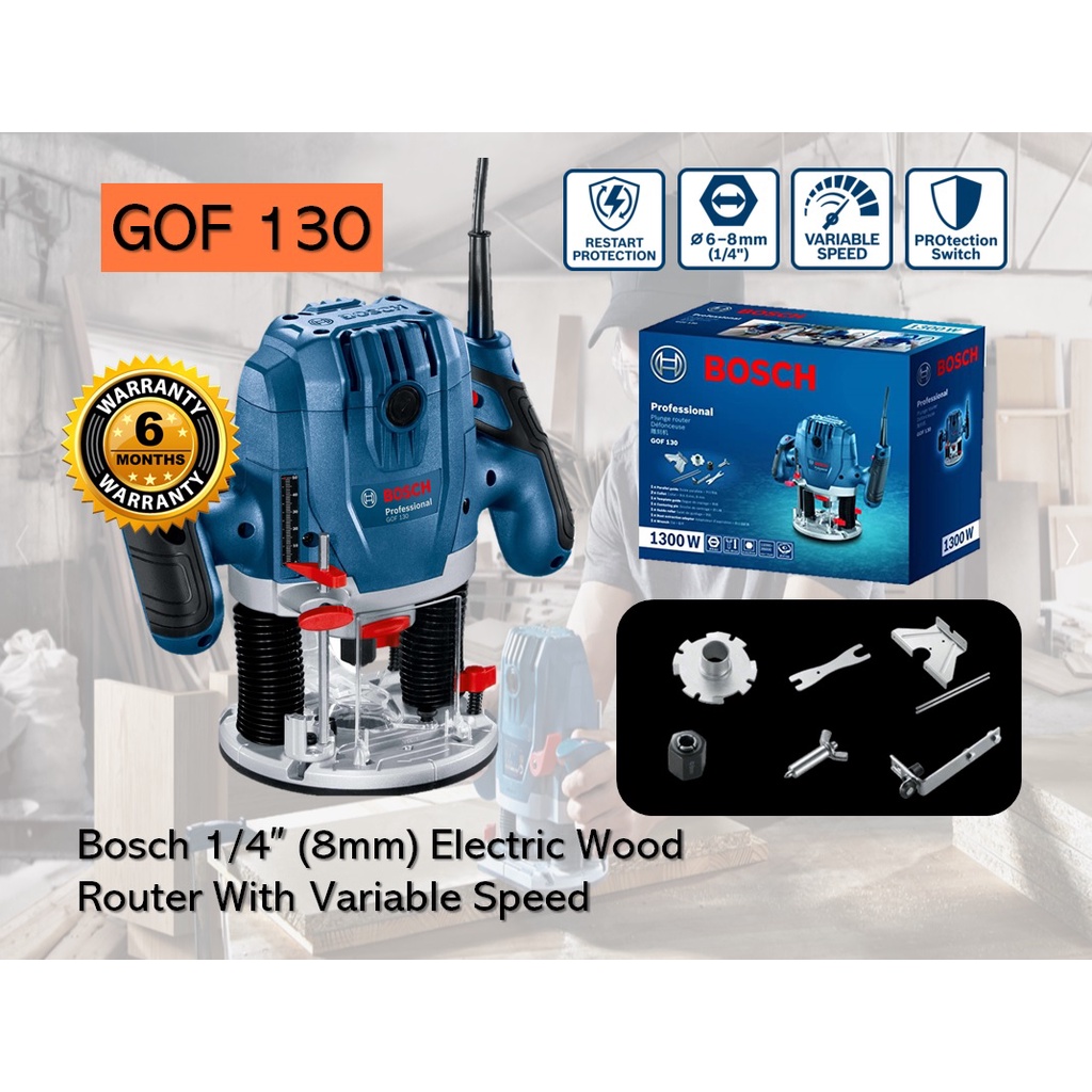 Bosch GOF 130 1/4" (8mm) Professional Electric Wood Router (1300W) With ...
