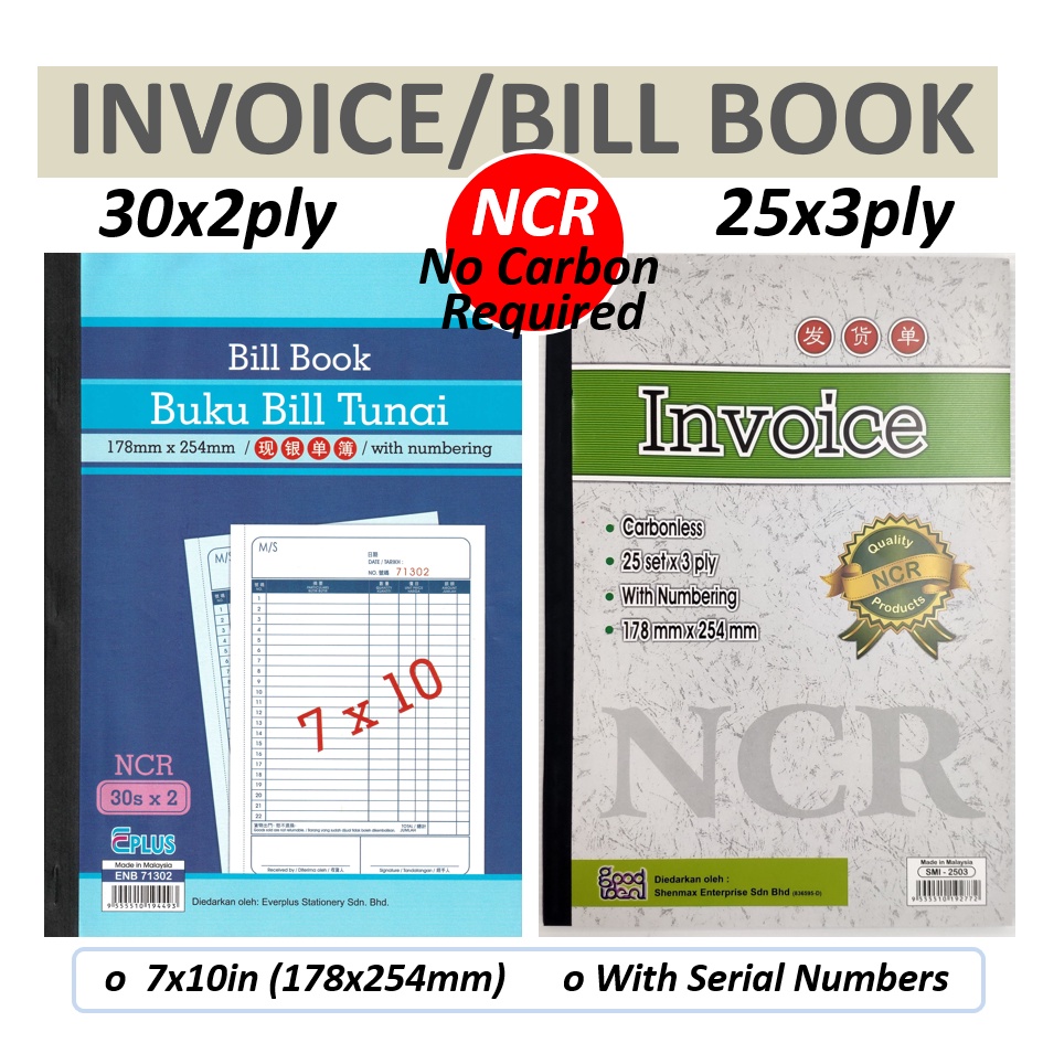 Invoice Book NCR 7X10 inch Bill Book 30X2ply / 25x3ply numbering (Buku ...