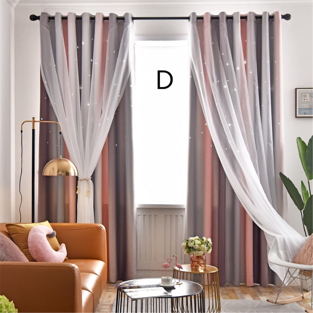 LANGSIR MEWAH 2 LAYER Blackout Curtain Hollow Star Double Layer Window ...