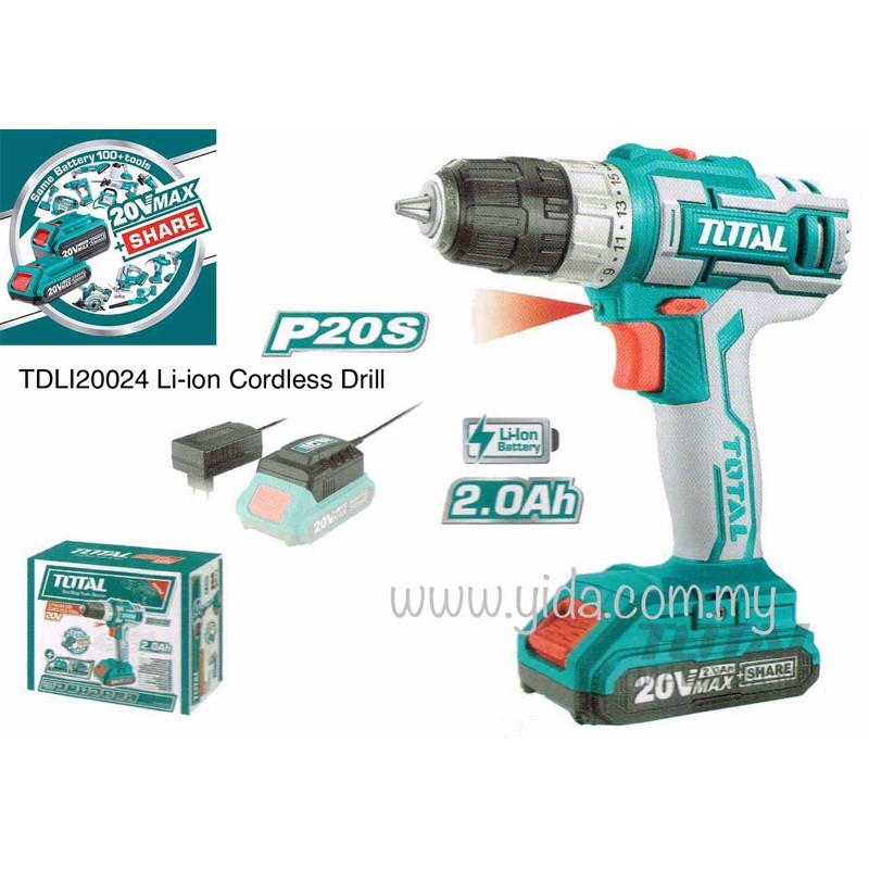 TOTAL TDLI20024 Li-ion Cordless Drill | Shopee Malaysia
