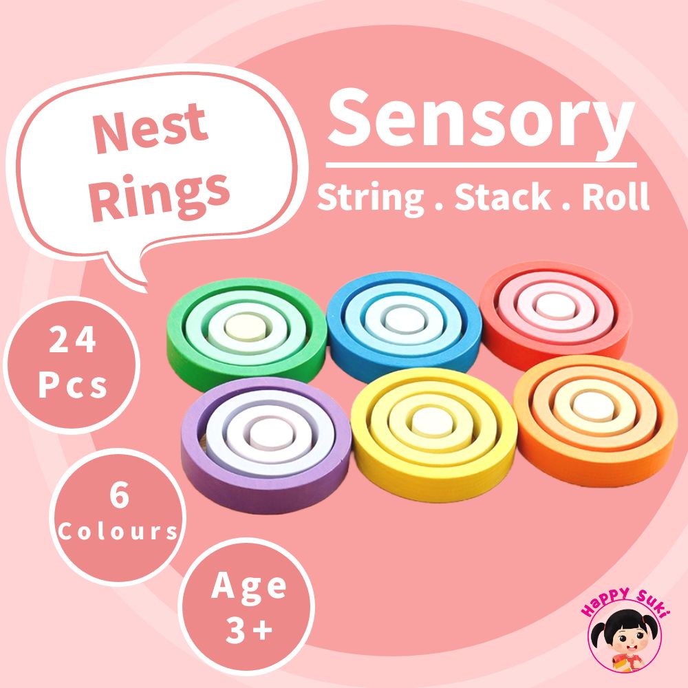 [SUKI] Wooden Nest Ring Open Ended Playset for Kids / Autism Sensory ...