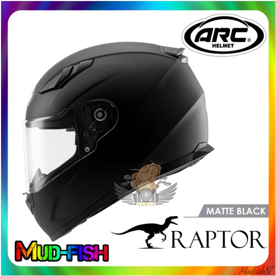 TOPI KELEDAR ARC RAPTOR FULLFACE HELMET PLAIN MATT BLACK (SINGLE VISOR ...