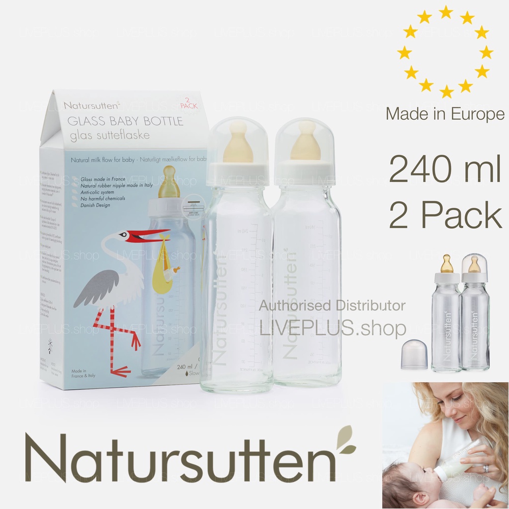 Natursutten Glass Baby Bottle 240 ml, 2 Pack | Anti Colic Feeding ...