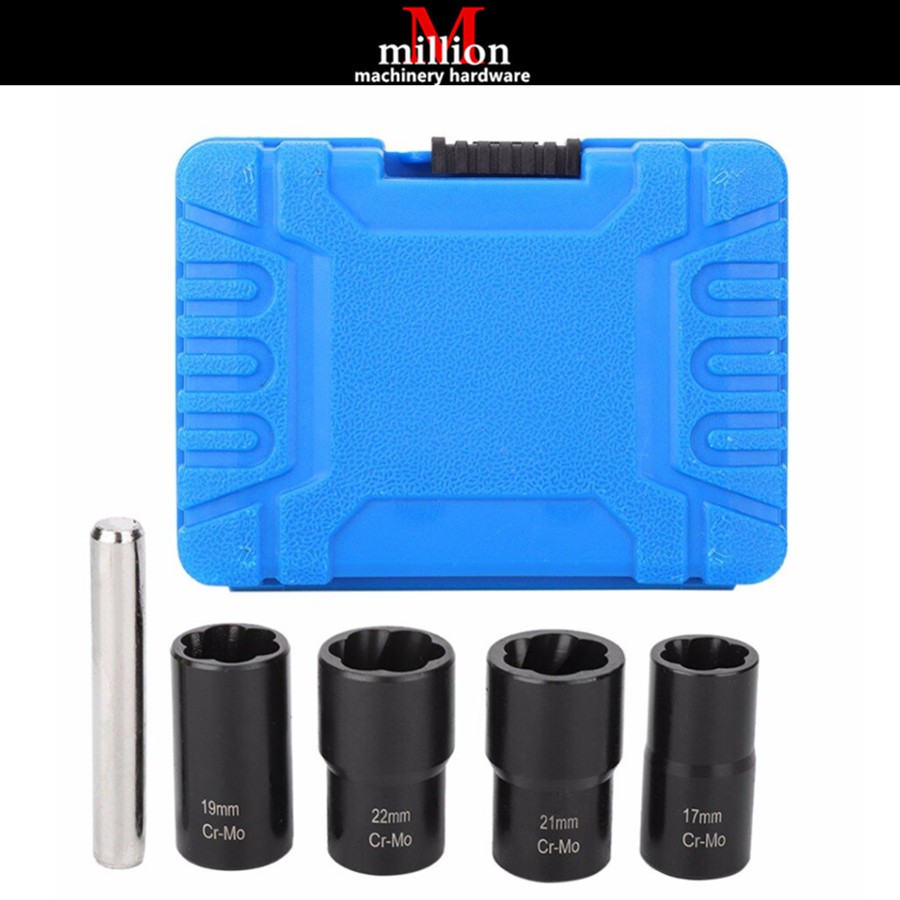 5pcs 17mm 19mm 21mm 22mm Broken Nut Extractor Remover Twist Socket Set ...