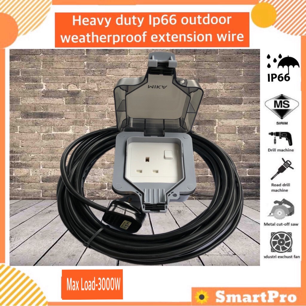 (SIRIM) Heavy Duty IP66 Weatherproof Waterproof Extension Trailing ...