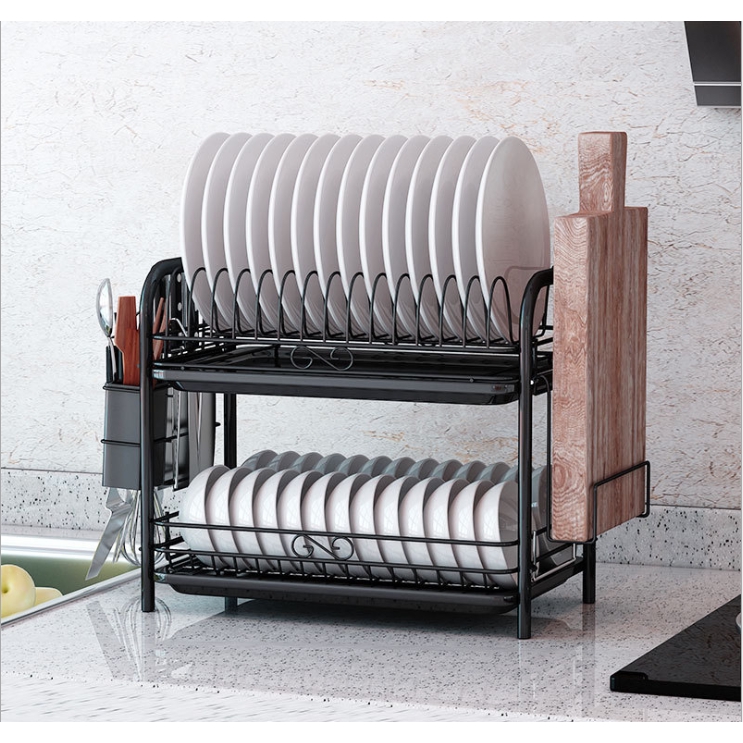 2/3 Layers Plating Steel Dish Rack Organizer with Tray/ Rak Anti Karat ...