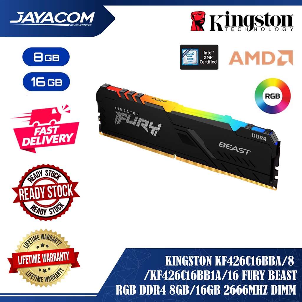 Kingston FURY BEAST RGB DDR4 8GB/16GB 2666MHz DIMM (KF426C16BBA/8 / KF426C16BB1A/16) | Shopee ...