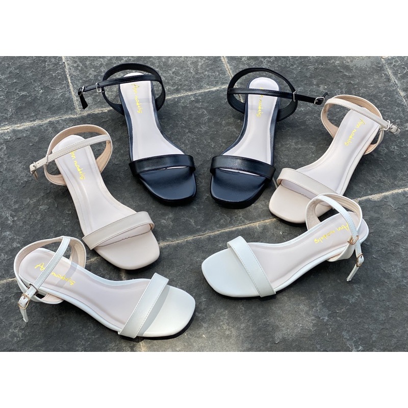 Women's 2-inch high heel sandals with thin straps, square toe ...