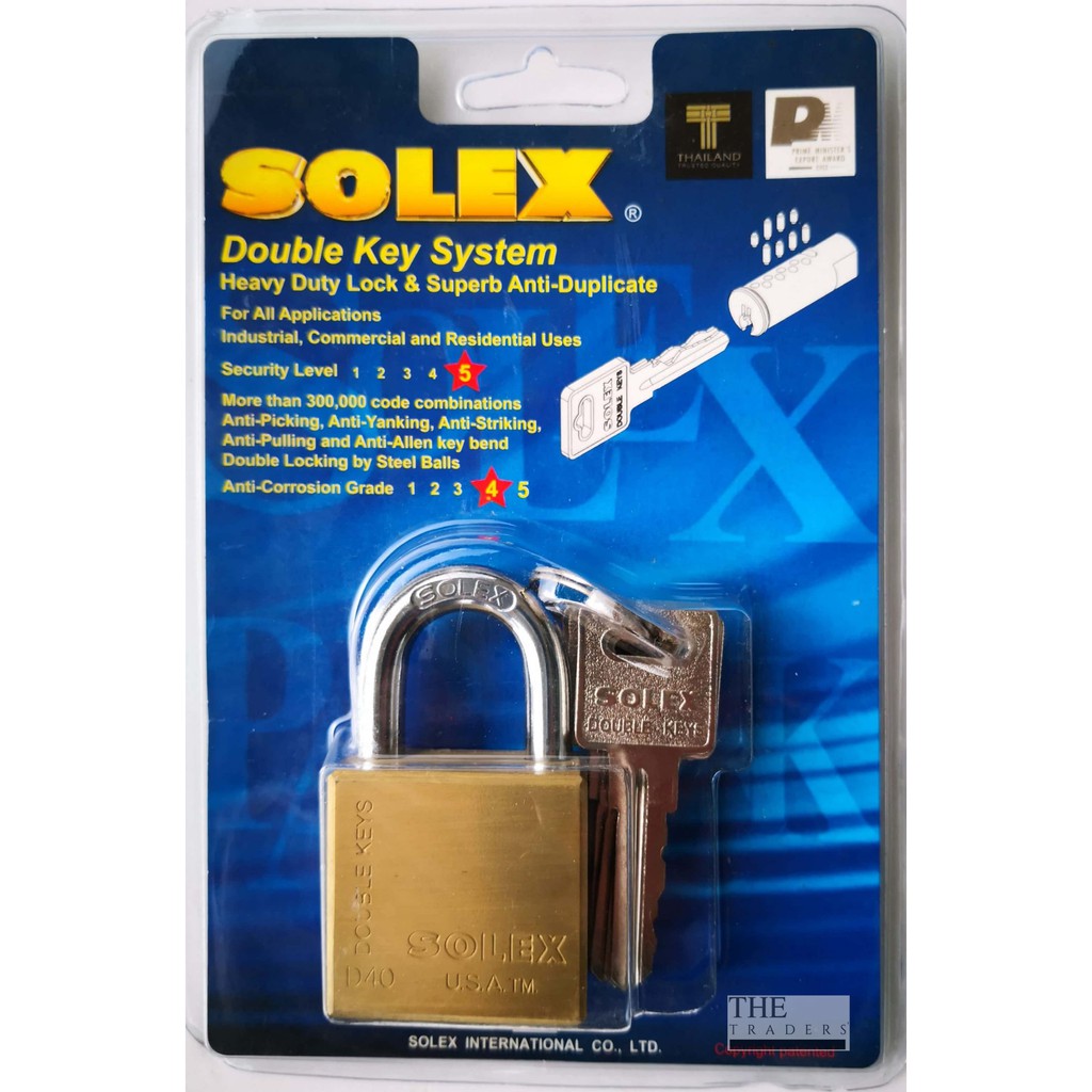 SOLEX PREMIUM D40(40mm) D50(50mm) DOUBLE KEY SYSTEM BRASS PADLOCK ...