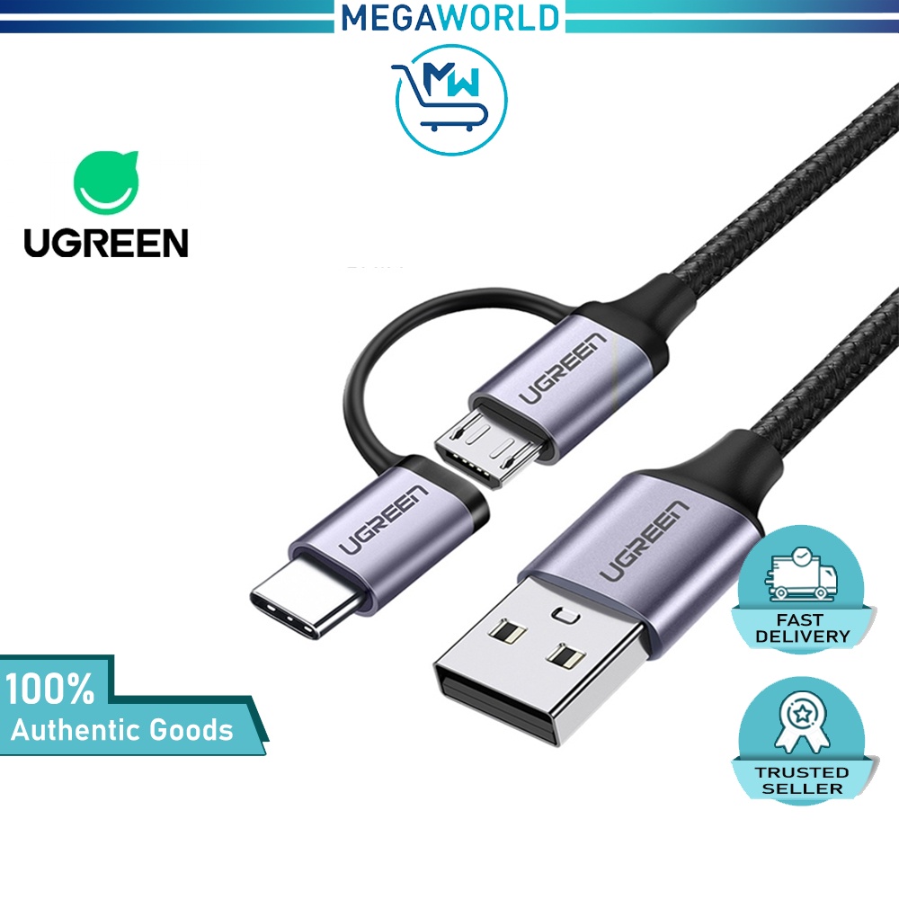 UGREEN 1 Meter 2 IN 1 Fast Charging Micro USB Cable + Type C USBC Cable ...
