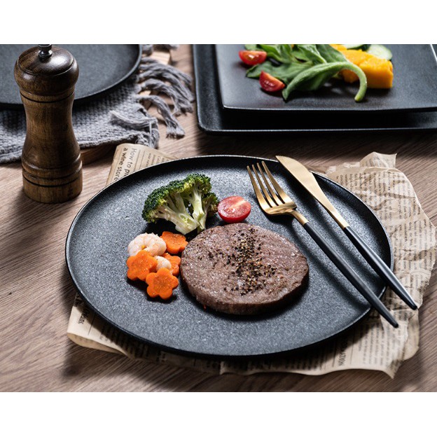 Nordic Ins Style Instargam Matt Black Porcelain Plate Steak Plate ...