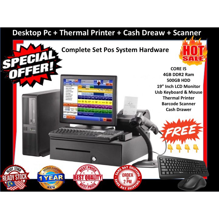 🇲🇾Ready Stock🇲🇾 Desktop Set Core I5 + 19" LCD + Thermal Printer + Cash ...