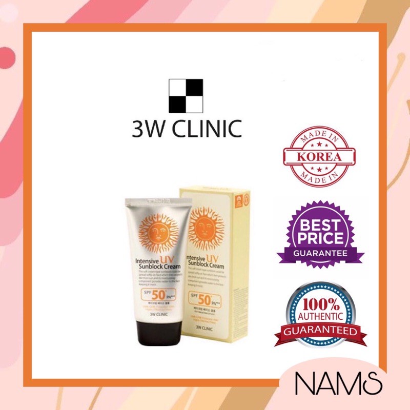 🌈3W CLINIC Intensive UV Sun Block Cream SPF 50 PA+ Non Sticky | Shopee ...