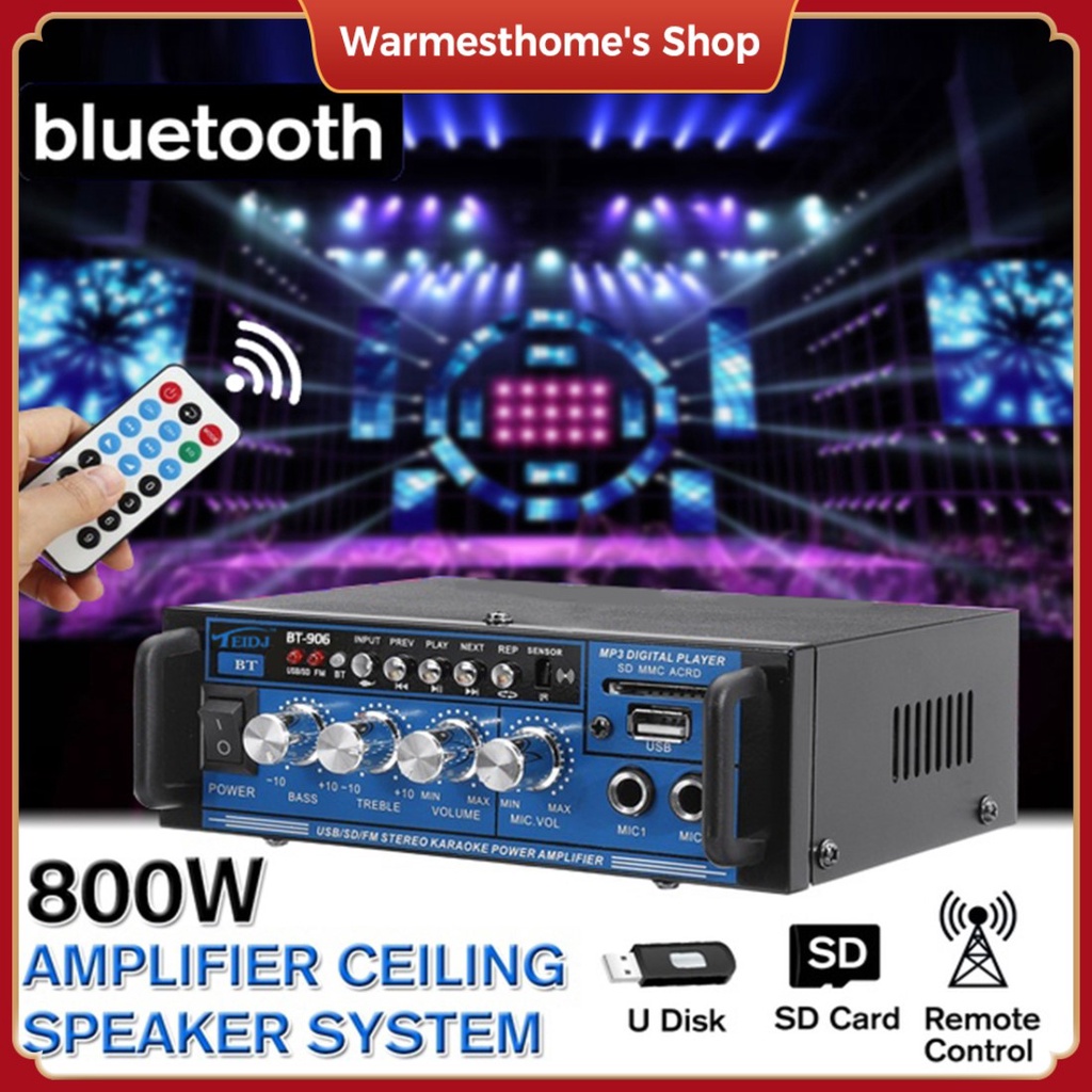 800W Mini Bluetooth Amplifier HiFi Home Stereo Audio Digital Amp USB FM ...