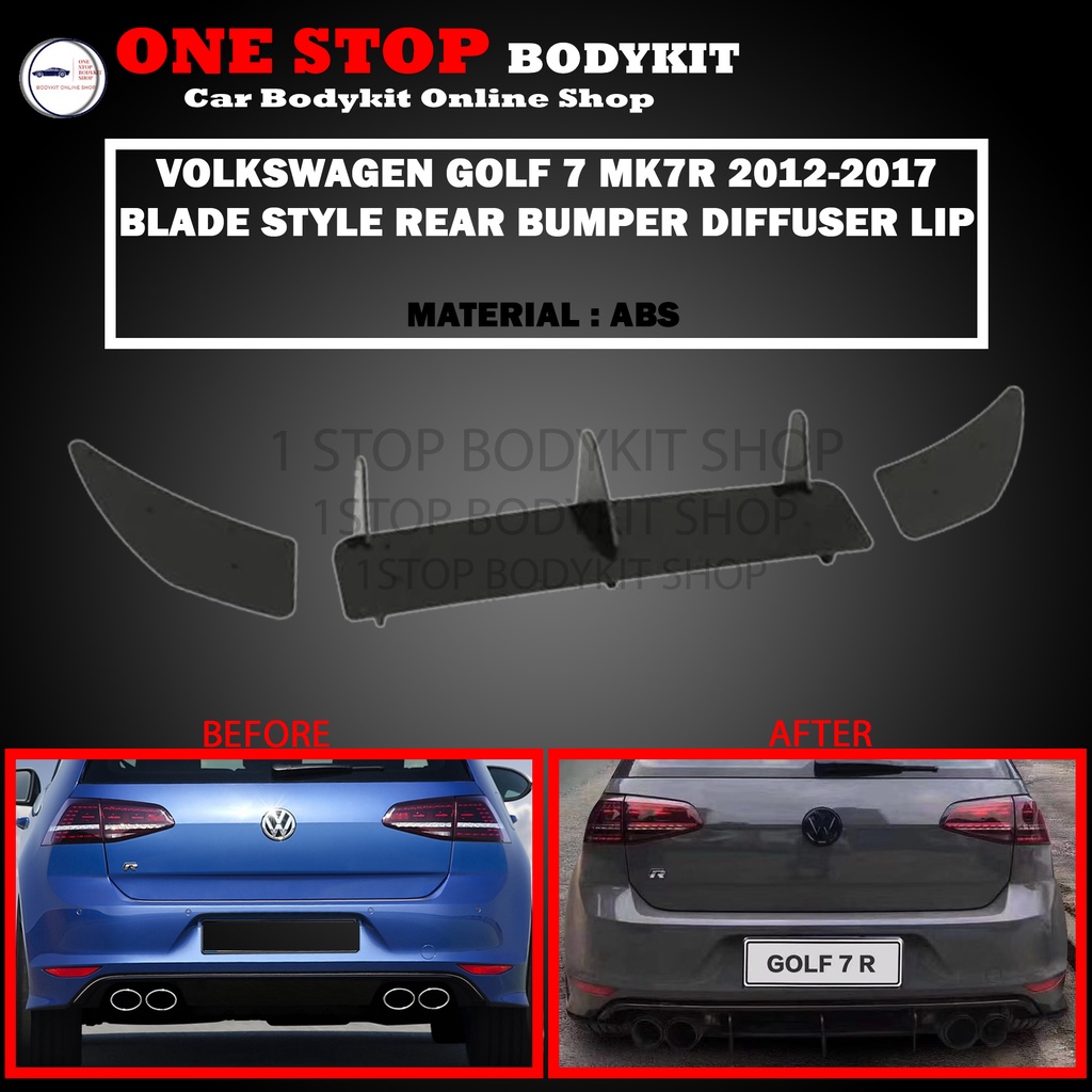 VW VOLKSWAGEN GOLF 7 R MK7 R BLADE STYLE REAR BUMPER DIFFUSER LIP ABS ...