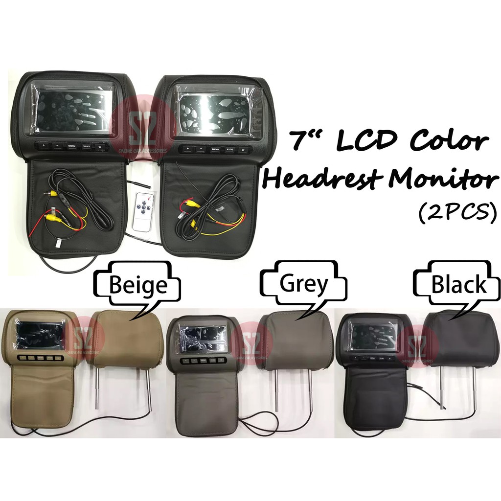 2PCS 7" LCD Color Monitor Headrest TFT Monitor With Universal Black ...
