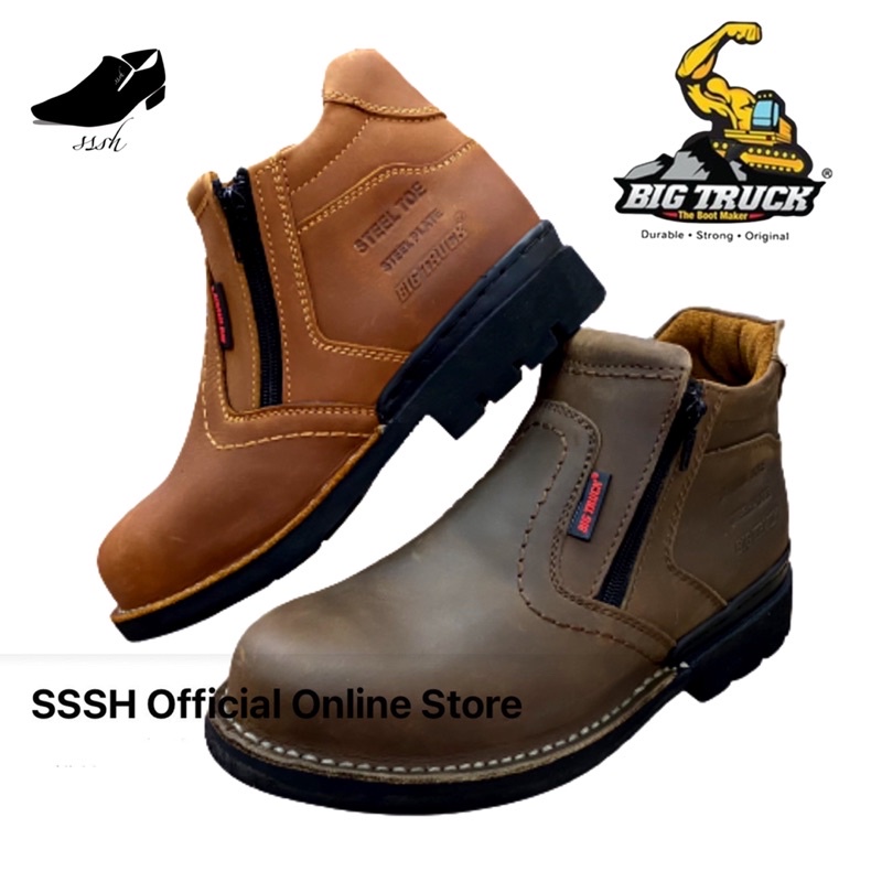 ORIGINAL BIG TRUCK full leather Mens Safety Shoe with Ezy Dual Zip New ...