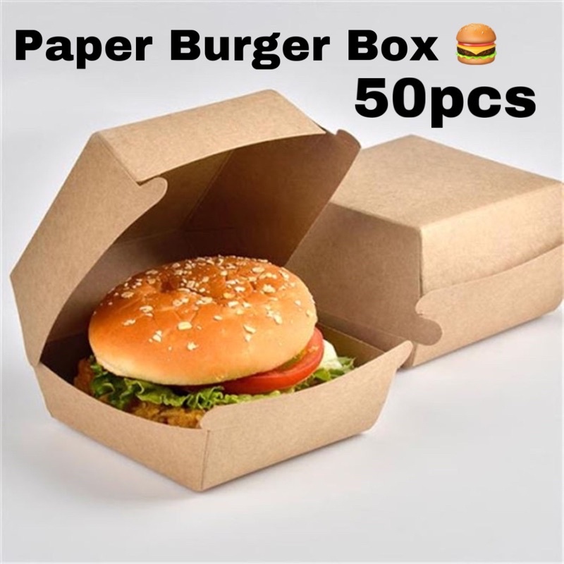 Paper Burger Box ( 50pcs± ) Cap big tree - Disposable Paper Food Box ...