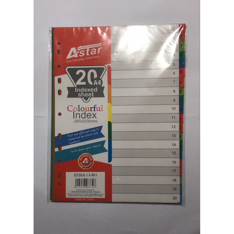 ASTAR A4 COLOURFUL High quality PP INDEX DIVIDER ID05C/ID10C/ID12C ...