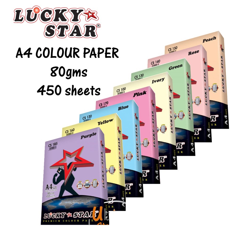 Lucky star A4 Colour Paper 80gsm 450 Sheets / Kertas Warna A4 | Shopee ...