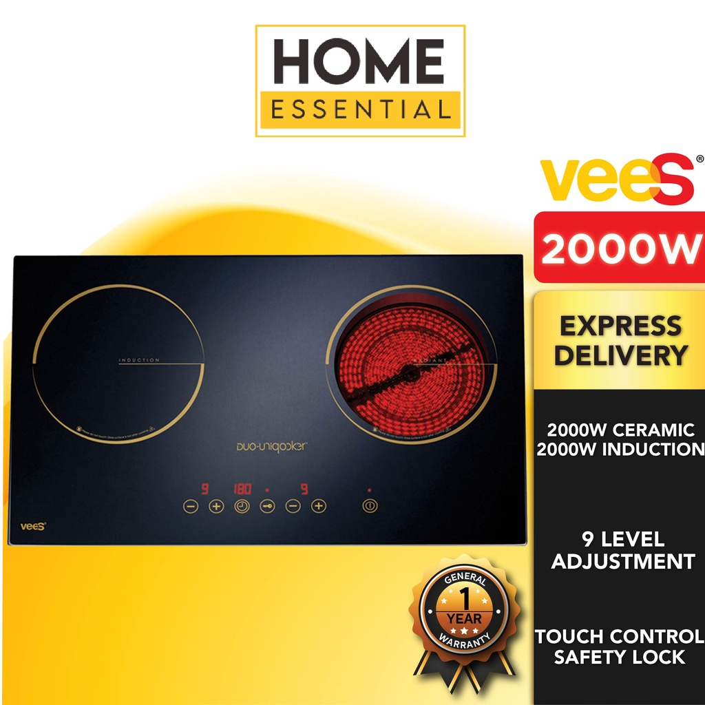 VEES 2000W + 2000W HL-400K Dual Zone Delicooker Built-in Induction and ...