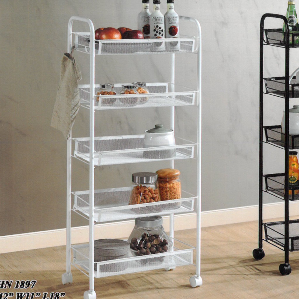 5 Tier Rack Home Kitchen Wheeled Rack Multifunction Storage | Shopee ...