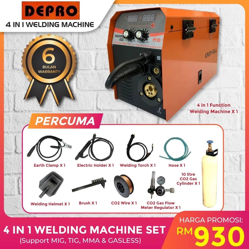 DEPRO 4in1 MIG Welding Machine - Double Board - Free CO2 Gas, Regulator ...