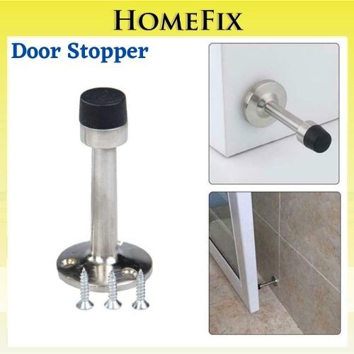 Stainless Steel Cylinder Door Stopper Rubber Pad Wall Mounted | Shopee ...