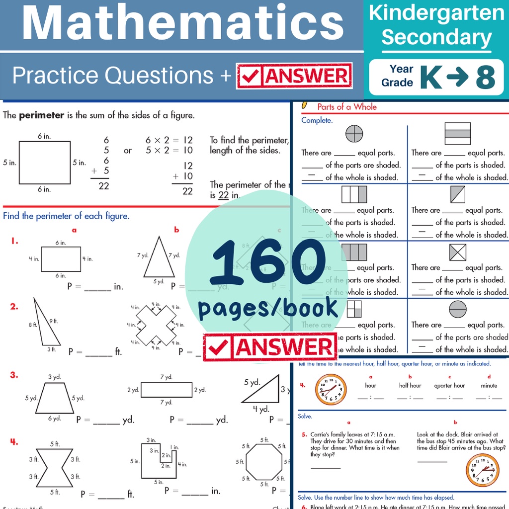 31S⬜🟨🟧PreK KS1 KS2 KS3 Maths Workbook + Answer Grade K - Grade 8 Kindergarten Math Primary Math ...