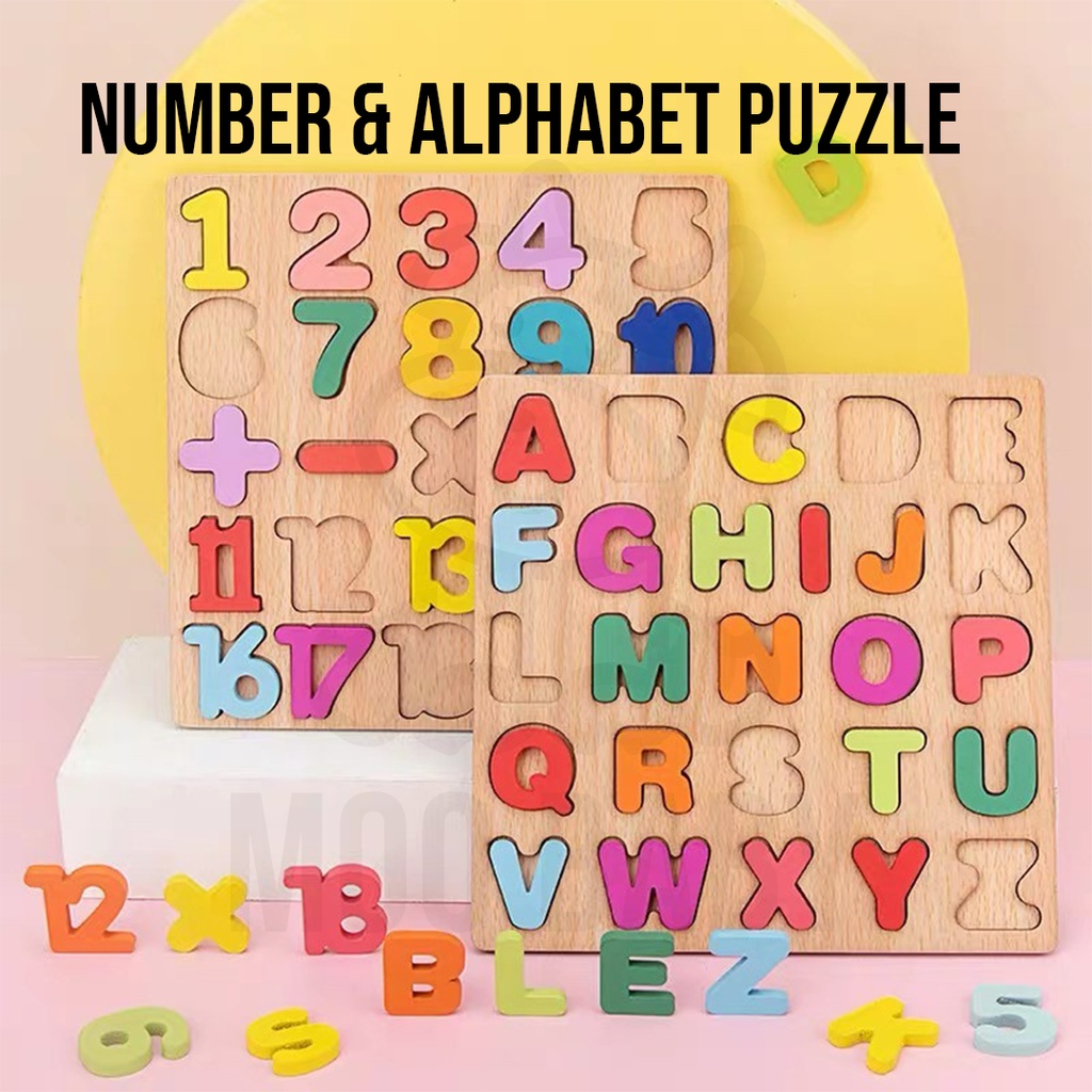 Moo Baby Puzzle ABC Puzzle 123 Number Puzzle Kayu Baby Toy Educational ...