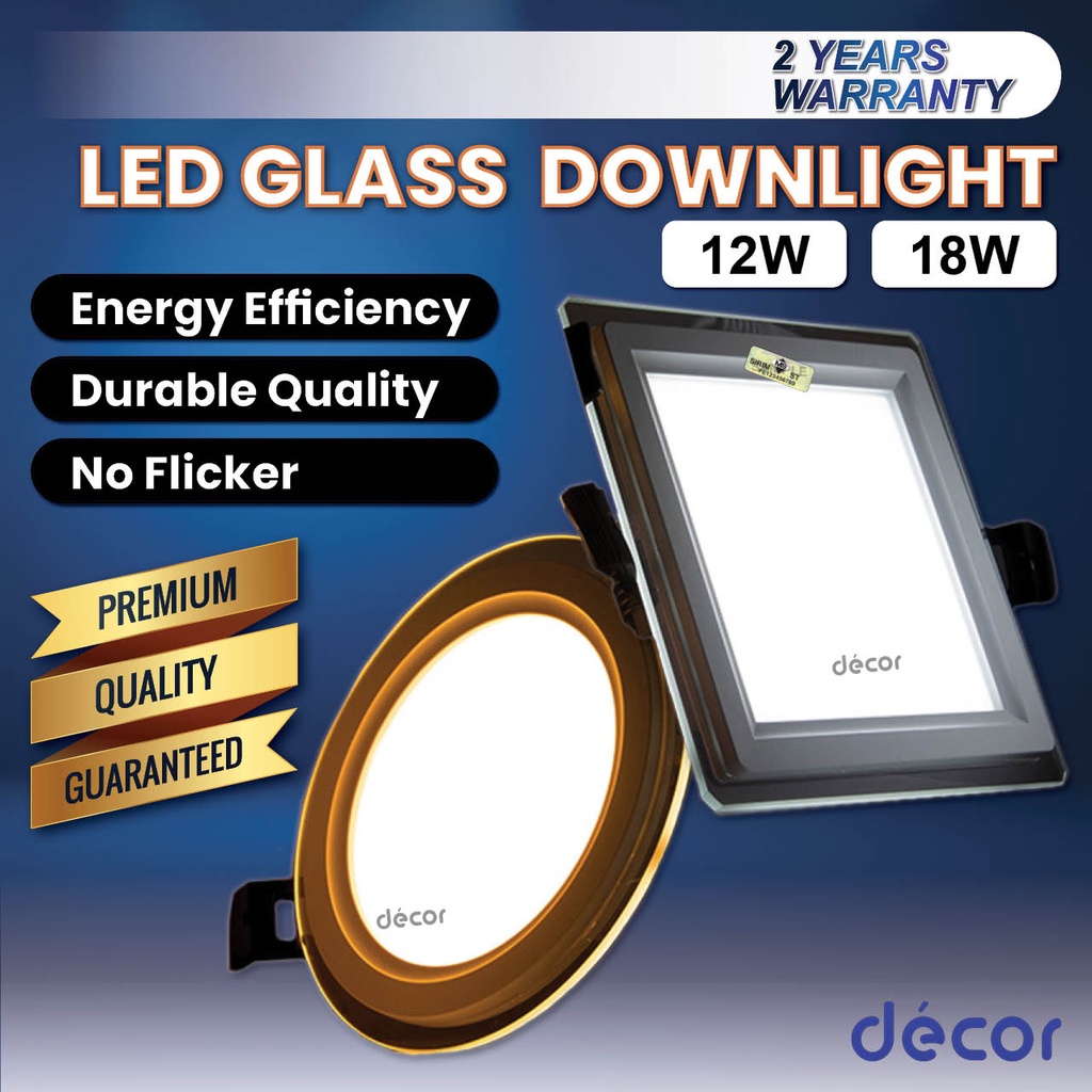 [SIRIM] LED Glass Downlight 4"12W / 6"18W Round Square 3 Color Recessed ...