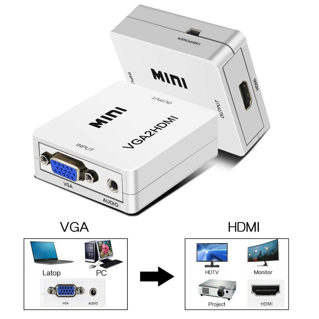 Mini 1080P VGA TO HDMI 2 Converter With USB Cable 1080P Adapter ...